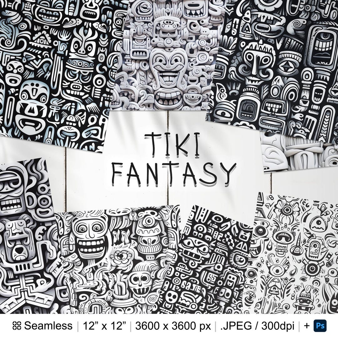 72 Tiki Seamless Pattern Background | Little Tiki Creatures Digital ...