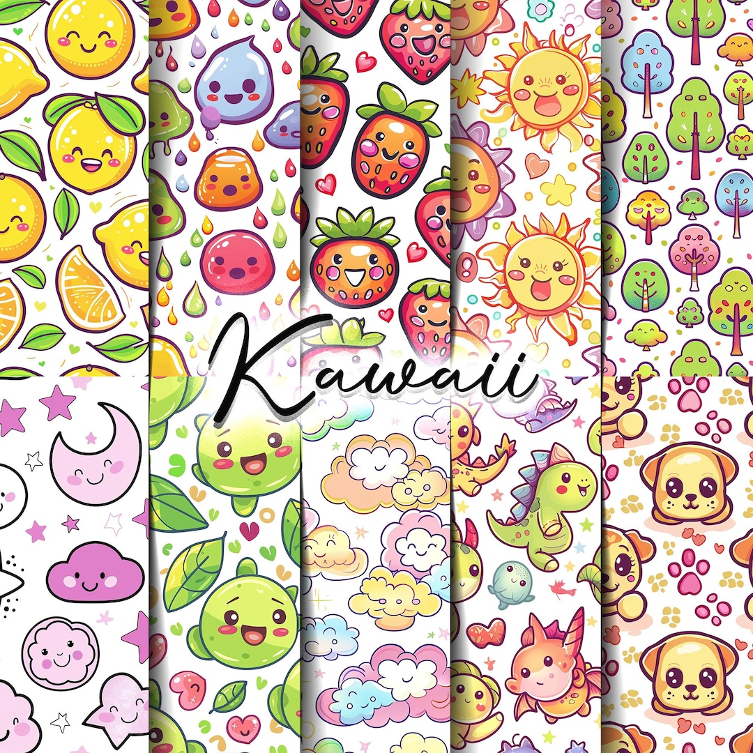 108 Kawaii Seamless Pattern Digital Seamless Pattern Geometric 3d ...
