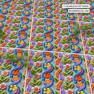 10 Embroidered Floral Seamless Pattern | Digital Seamless Pattern ...