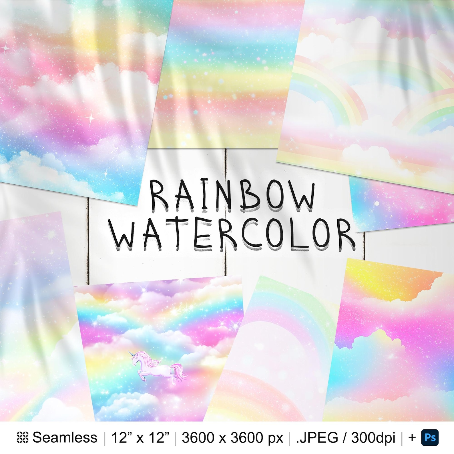 20 Rainbow Watercolor Seamless Pattern | Dreamy Rainbows Digital ...