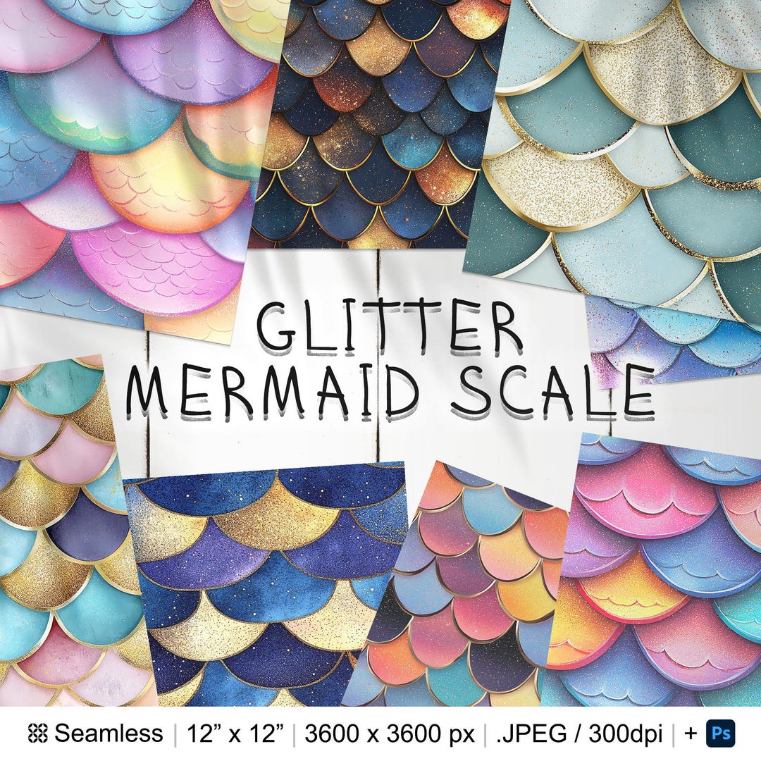 25 Glitter Mermaid Scale Seamless Pattern Background | Mermaid Scales ...