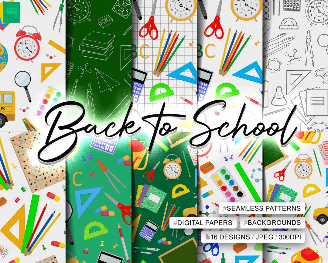 16 Back to School Seamless Patterns, School, Pencil, Education ...