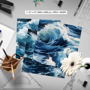 71 Waves Seamless Pattern | Digital Seamless Pattern Ocean Waves | 3d ...