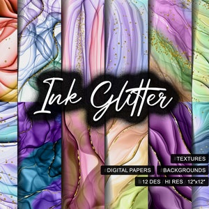 12 Unicorn Ink Glitter Digital Papers Ink Rainbow Ink - Etsy