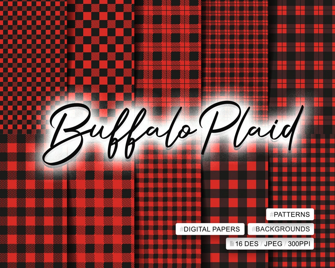 16 Red Buffalo Plaid Digital Papers, Red Buffalo Plaid Pattern, Red ...