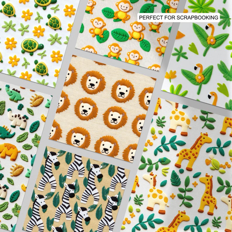 25 Safari Animals Embroidery Seamless Pattern Background | Embroidered ...