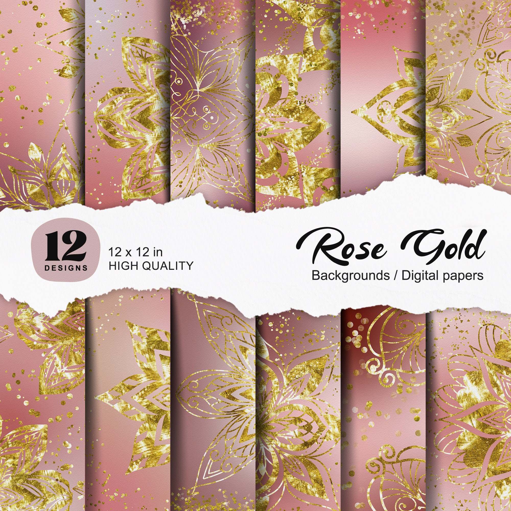 12 Rose Gold Mandala Glitter Background Rose Gold Mandala - Etsy