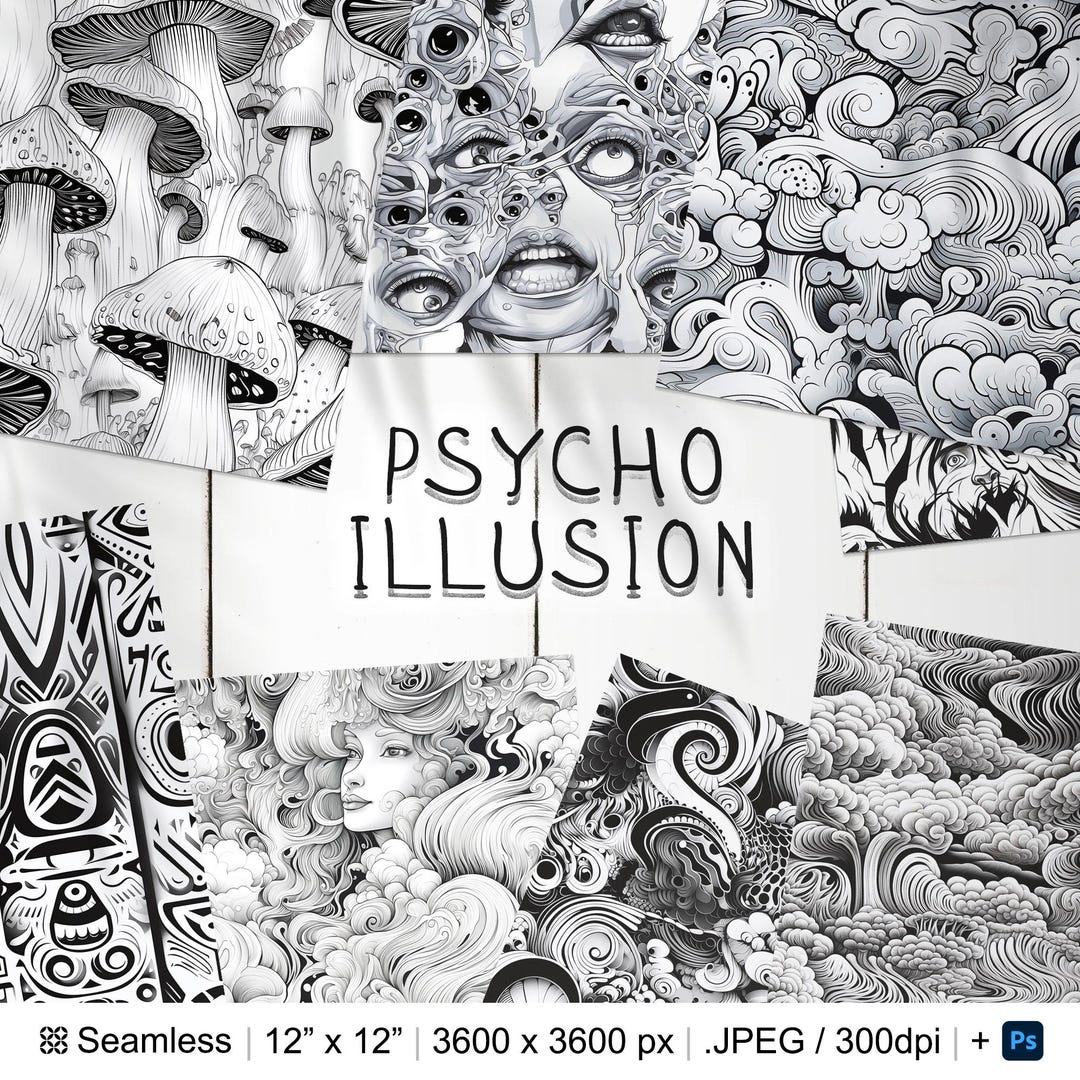 167 Psycho Illusion Seamless Pattern | Psychedelic Digital Seamless ...