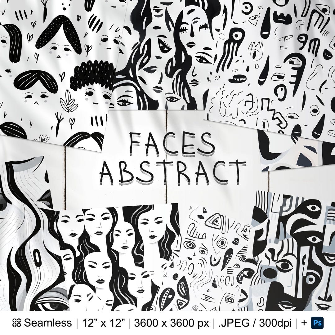 105 Abstract Faces Seamless Pattern | Psychedelic Abstraction Digital ...