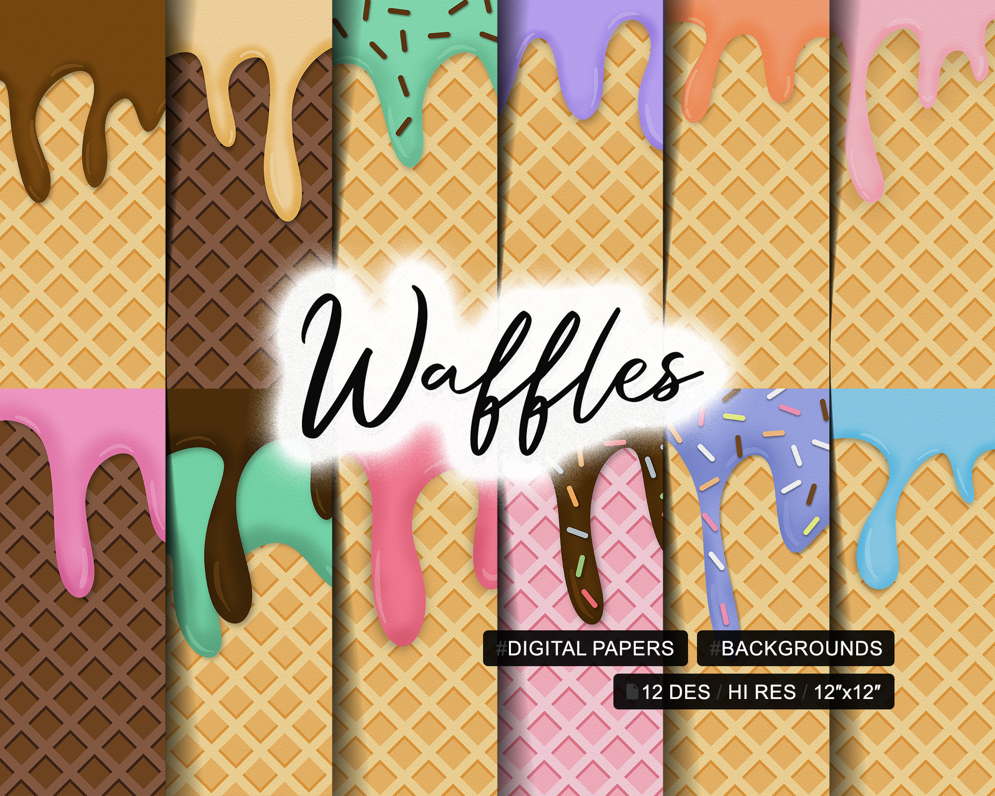 12 Ice Cream Waffle Cone Background Summer Wallpaper Etsy
