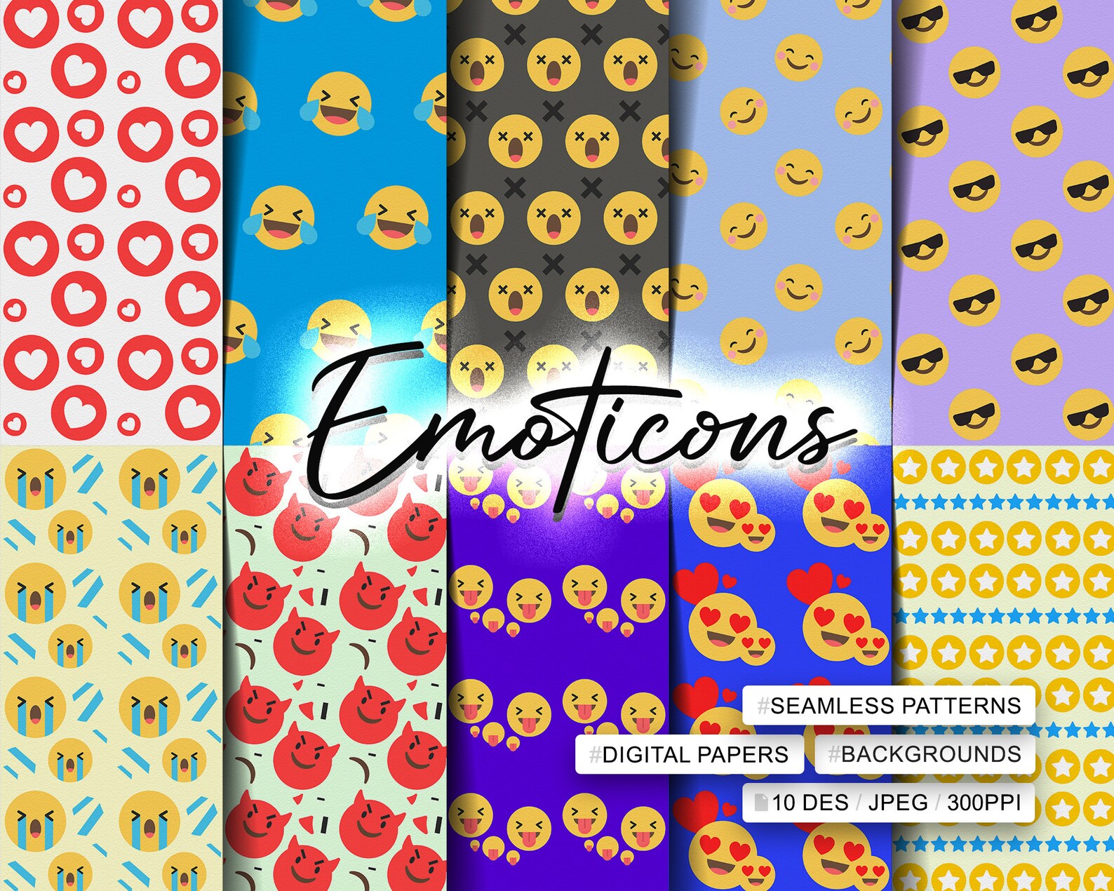 10 Emoticons Seamless Patterns Emoji Seamless Pattern - Etsy