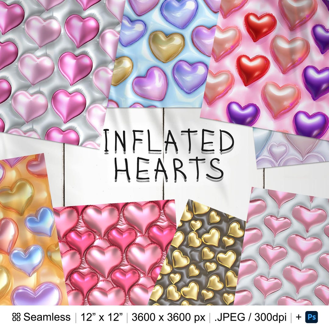 25 Inflated Hearts Pattern | Digital Seamless Pattern Inflated Hearts ...