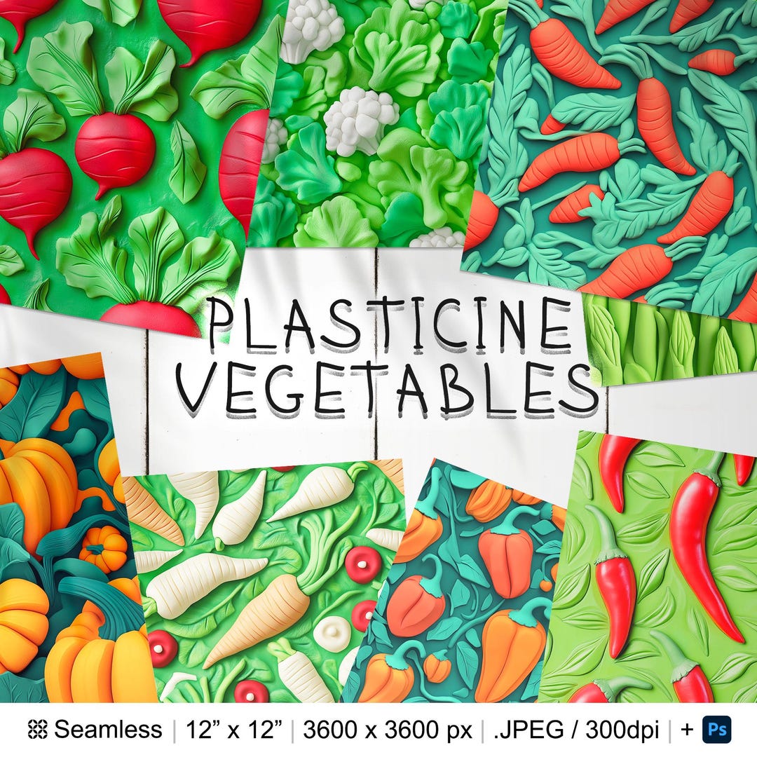 20 Plasticine Vegetables Seamless Pattern Background | Tomato Digital ...