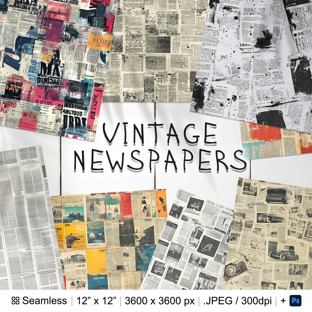 40 Vintage Newspaper Seamless Pattern | Newspapers Digital Seamless ...