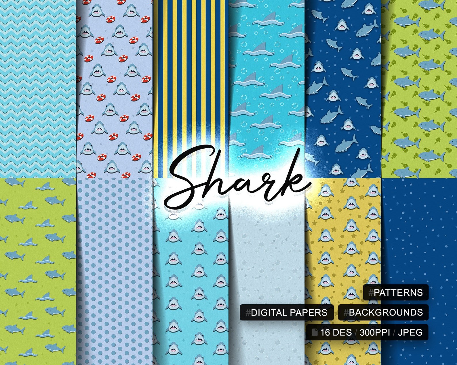 16 Shark Digital Paper Shark Digital Patterns Shark - Etsy