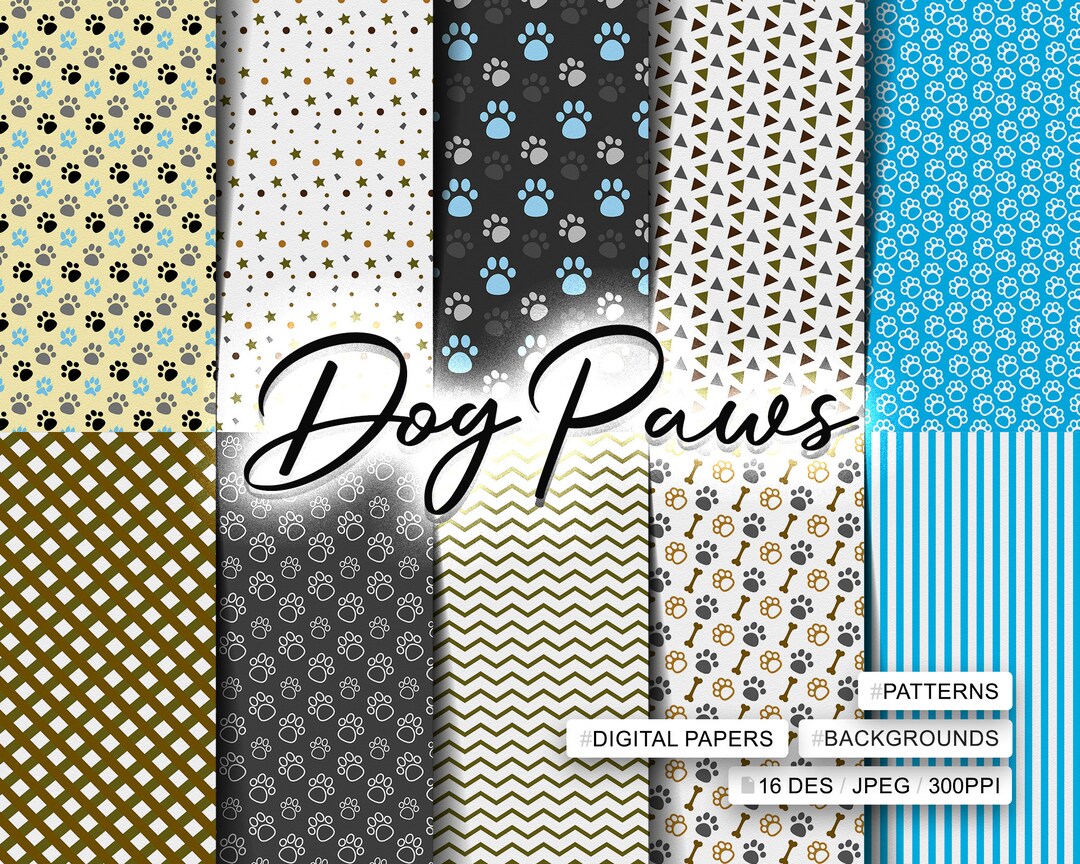 16 Blue Dog Paws Digital Papers Blue Dog Paws Pattern Blue - Etsy