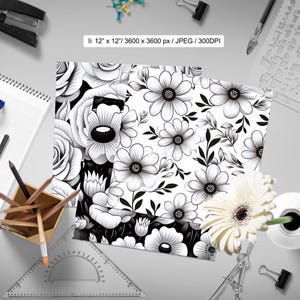 88 Black and White Flowers Seamless Pattern Background | Black and ...