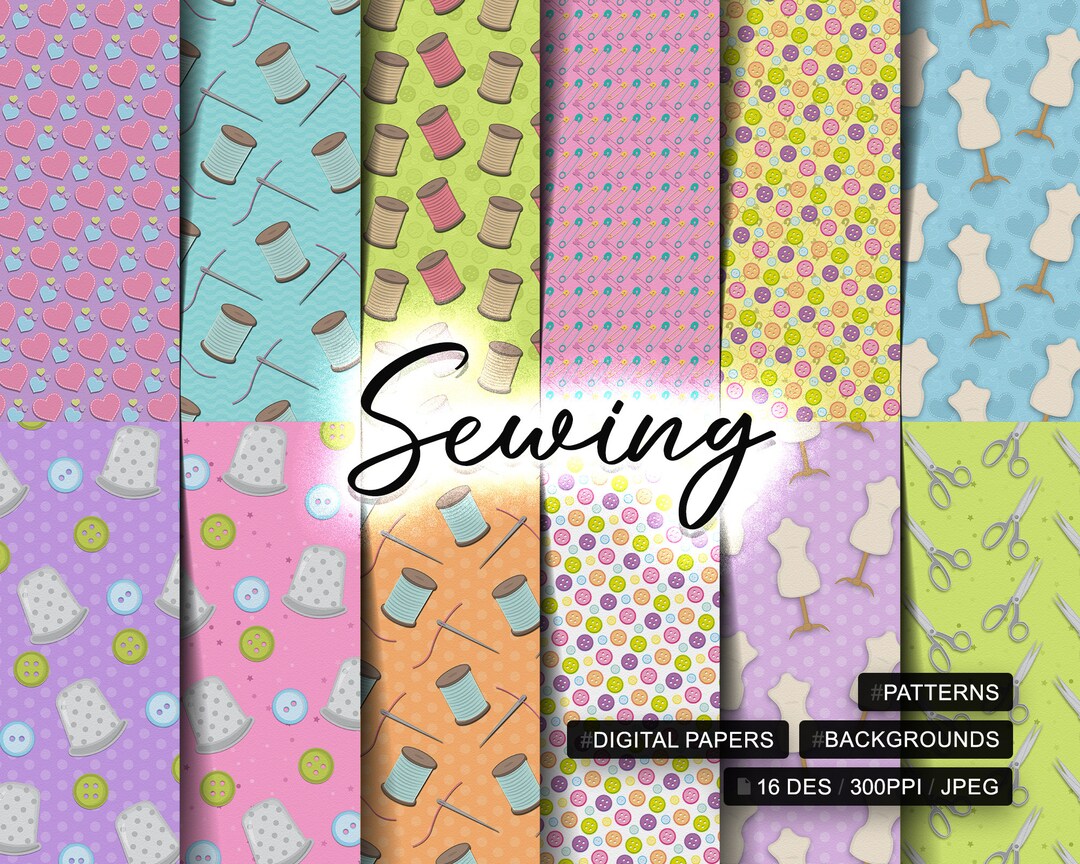 16 Sewing Digital Papers Sewing Patterns Sewing Wallpaper - Etsy