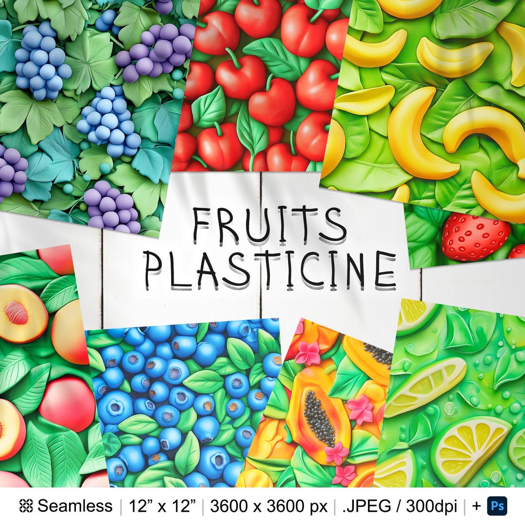 20 Plasticine Fruits Seamless Pattern Background | Fruits Digital ...