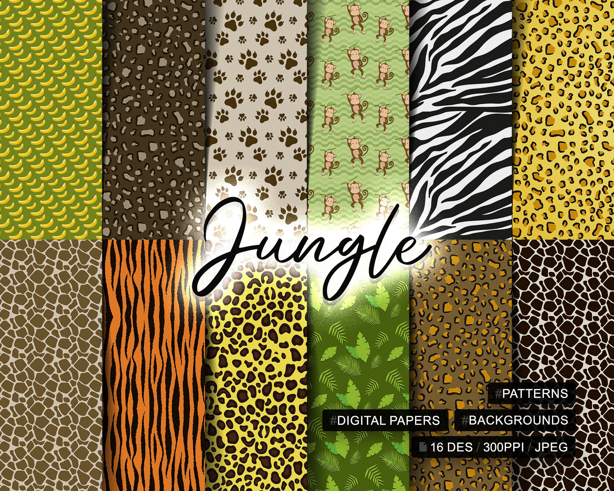 16 Jungle Digital Papers Jungle Digital Patterns Jungle - Etsy