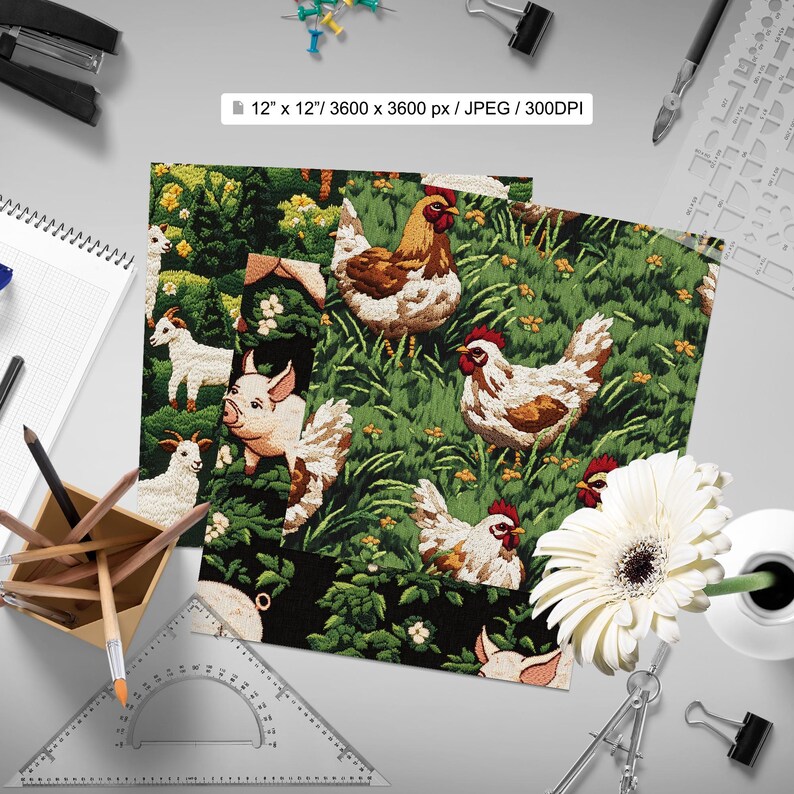 20 Farm Animals Embroidery Seamless Pattern Background | Farm Animals ...