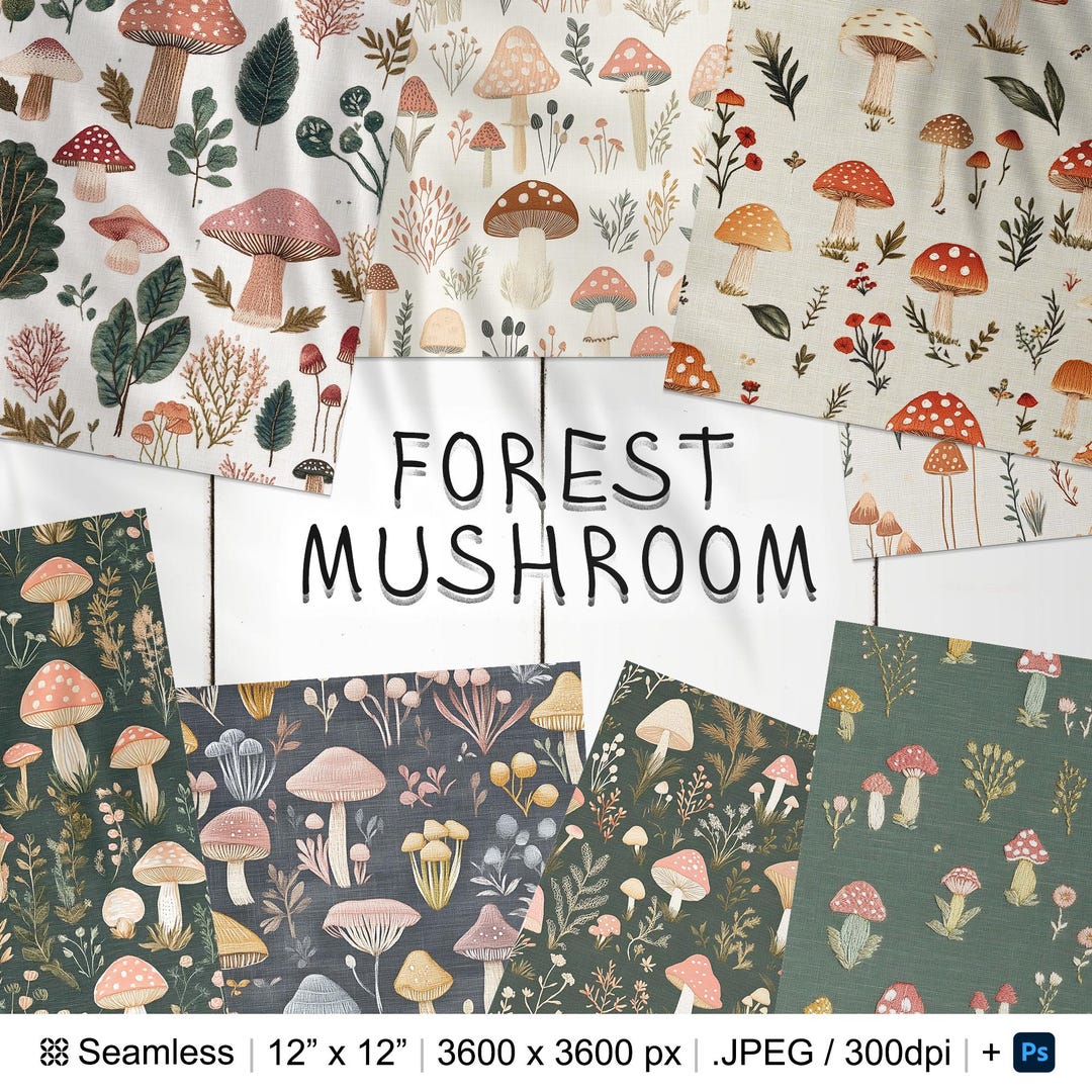 35 Mushrooms Forest Embroidery Seamless Pattern | Mushrooms Digital ...