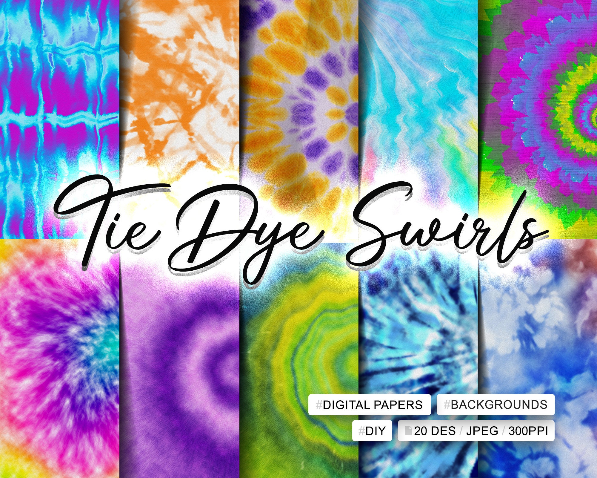 20 Tie Dye Digital Paper Bundle Tie Dye Swirls Digital Paper - Etsy