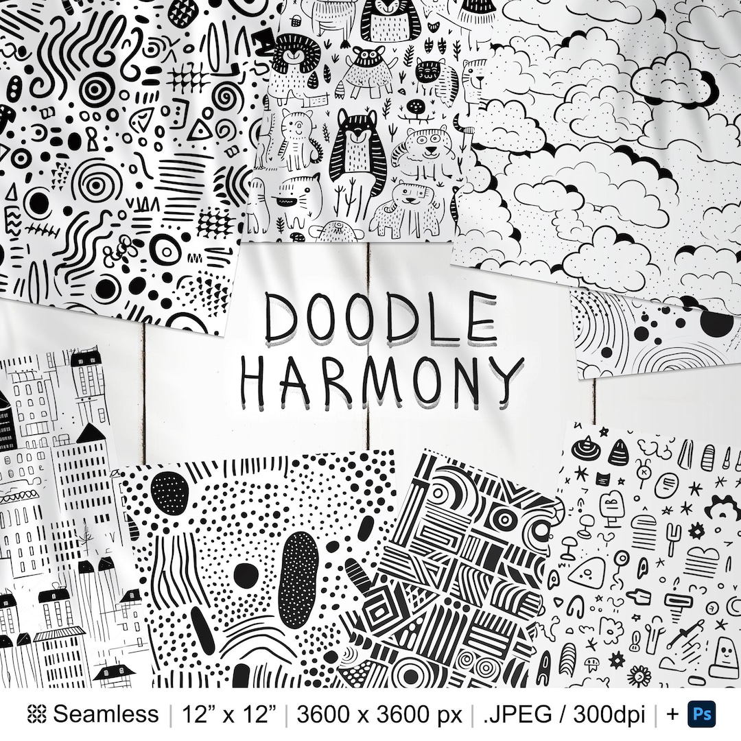 181 Doodle Seamless Pattern | Digital Seamless Pattern Hand Drawn | 3d ...
