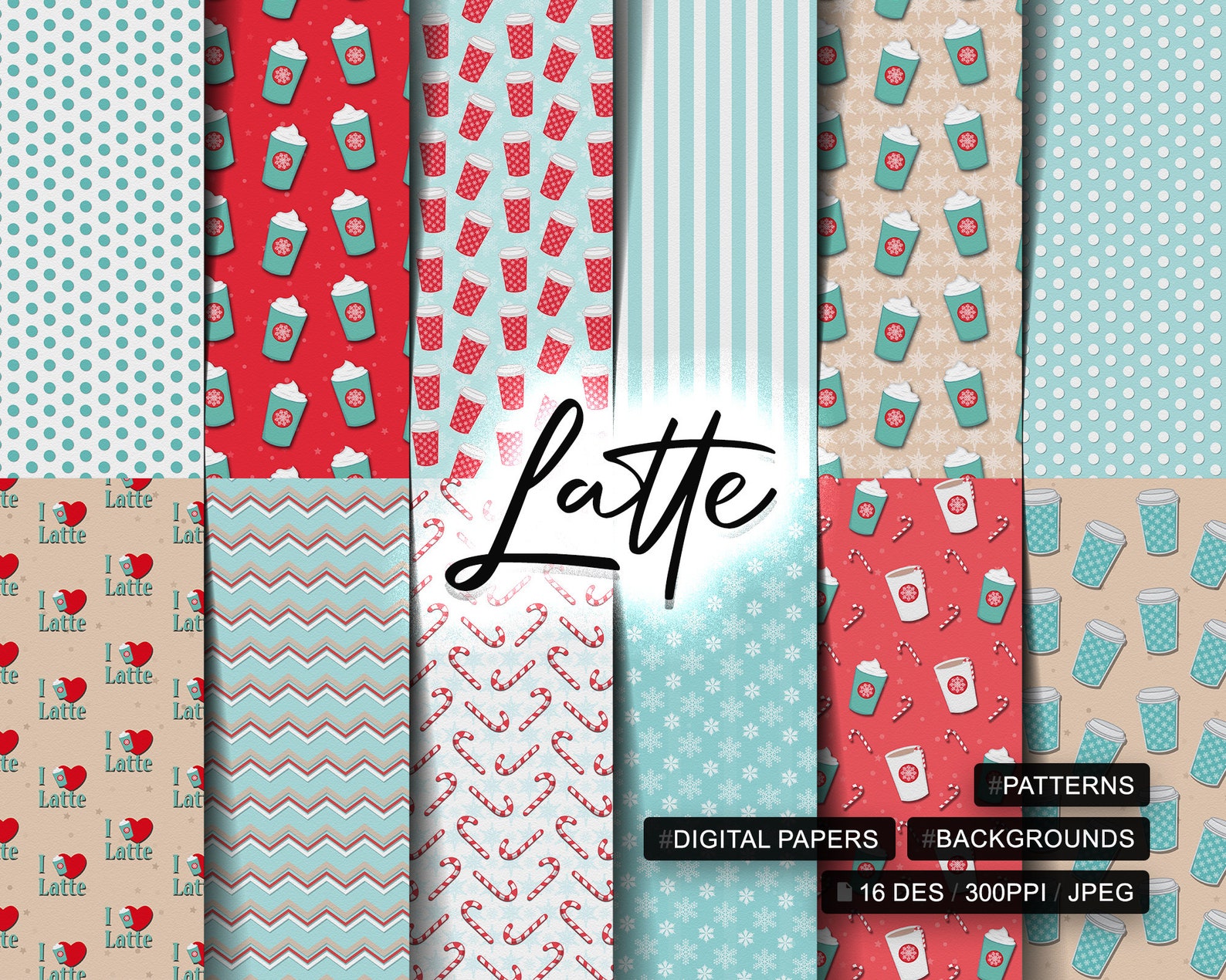 16 Peppermint Latte Digital Paper Peppermint Latte Digital - Etsy