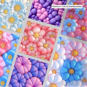 20 Inflated Flowers Pattern | Digital Seamless Pattern Inflated Puffy ...