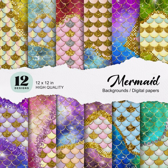 12 Mermaid Galaxy Glitter Background Mermaid Wallpaper Etsy