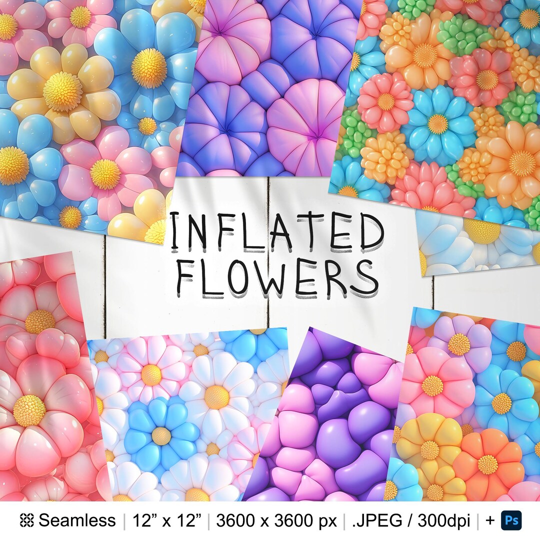 20 Inflated Flowers Pattern | Digital Seamless Pattern Inflated Puffy ...