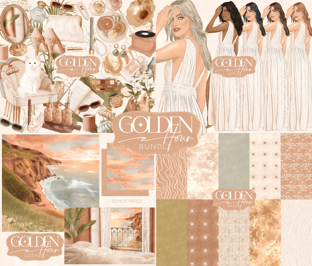 GOLDEN HOUR Bundle Digital Download Hand Drawn Illustration Clipart ...