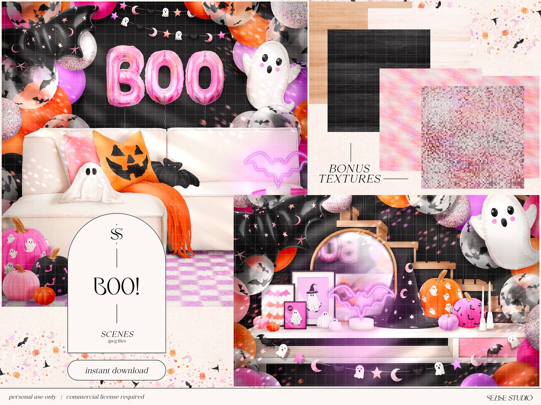 BOO Scenes Digital Download Hand Drawn Illustration Clipart Art Digital ...