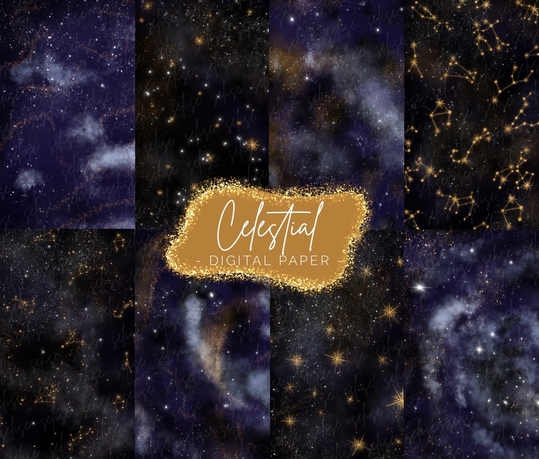 CELESTIAL Digital Paper Digital Download Hand Drawn Illustration ...