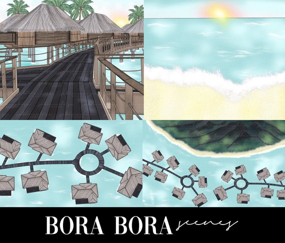 BORA BORA Scenes Digital Download Hand Drawn Illustration | Etsy