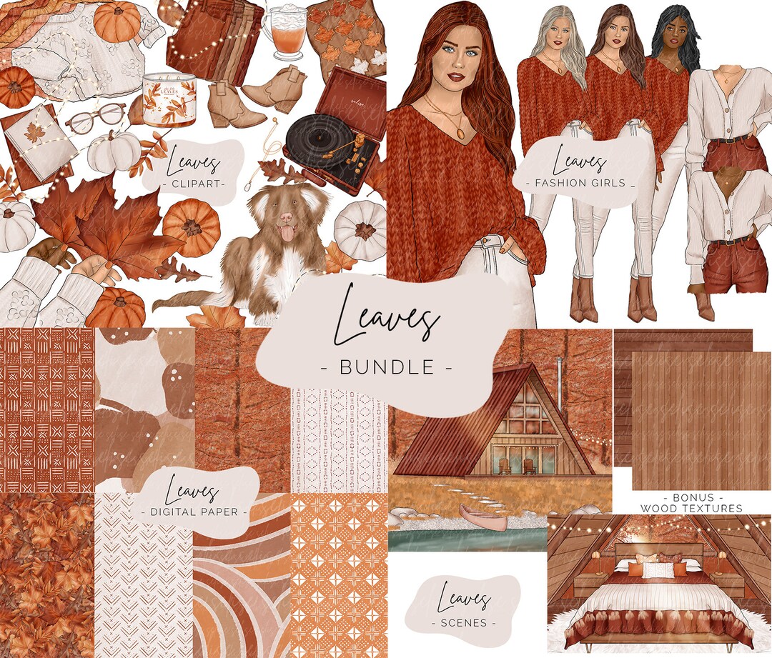LEAVES Bundle Digital Download Hand Drawn Illustration Clipart Planner ...