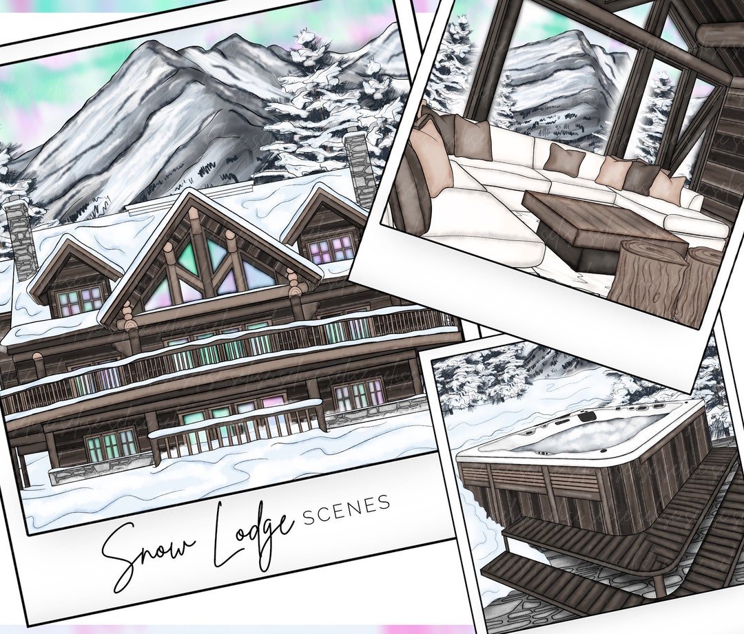 SNOW LODGE Scenes Digital Download Hand Drawn Illustration Planner Art ...