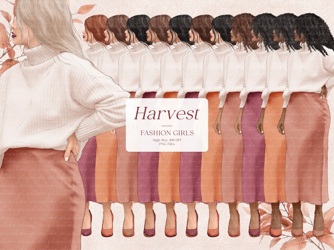 HARVEST Fashion Girls Digital Download Hand Drawn Autumn - Etsy
