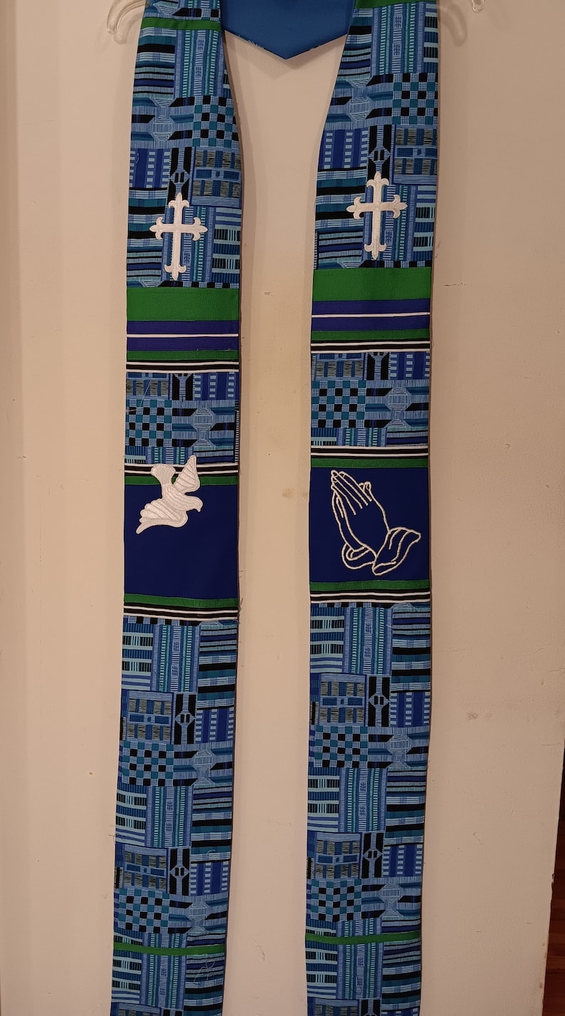 KENTE Print Church Stole With Added Trimming. Embroidered CROSSES ...