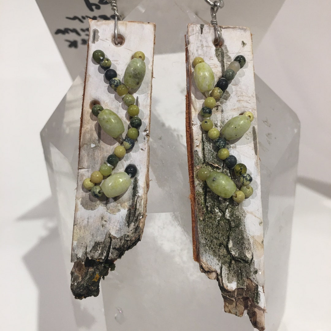 Askiy Earrings Yellow Jade on Birch Bark. - Etsy