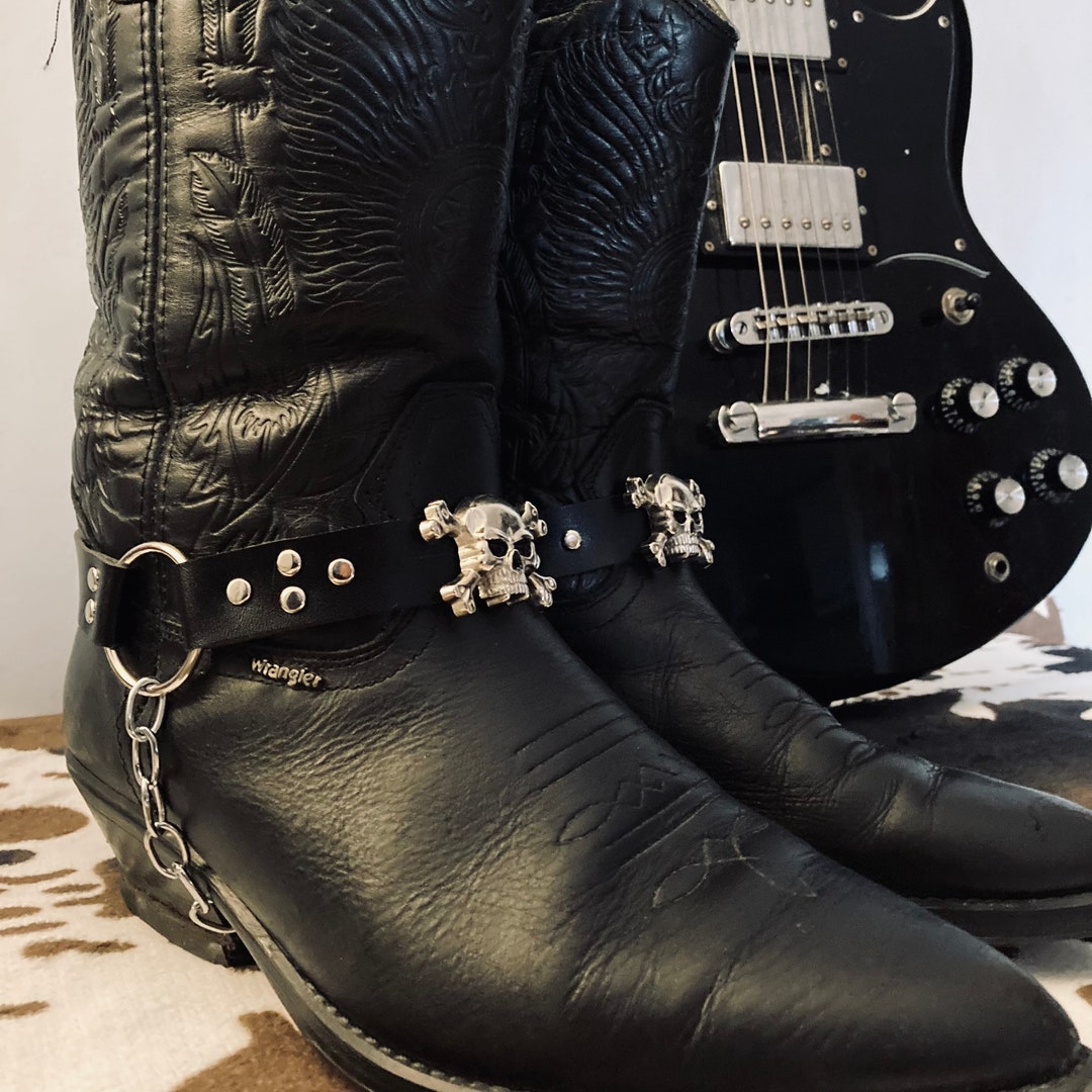 Leather Skull and Crossbone Bootstraps - Etsy