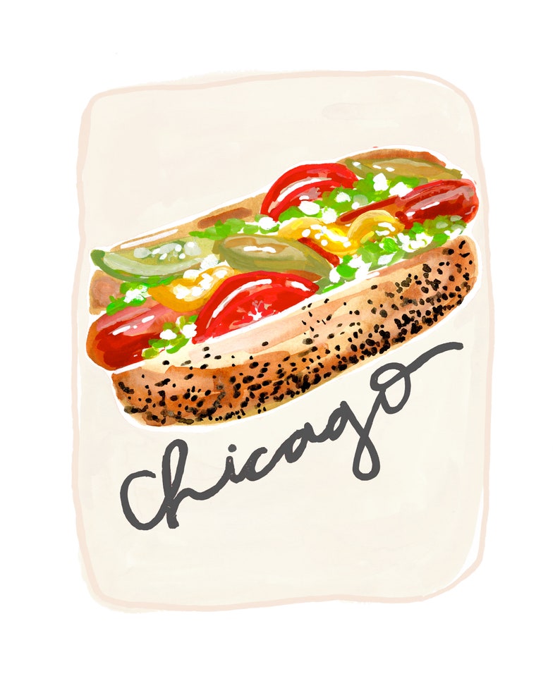 Chicago Style Hot Dog Art Print 3 Color Options Chicago Art - Etsy