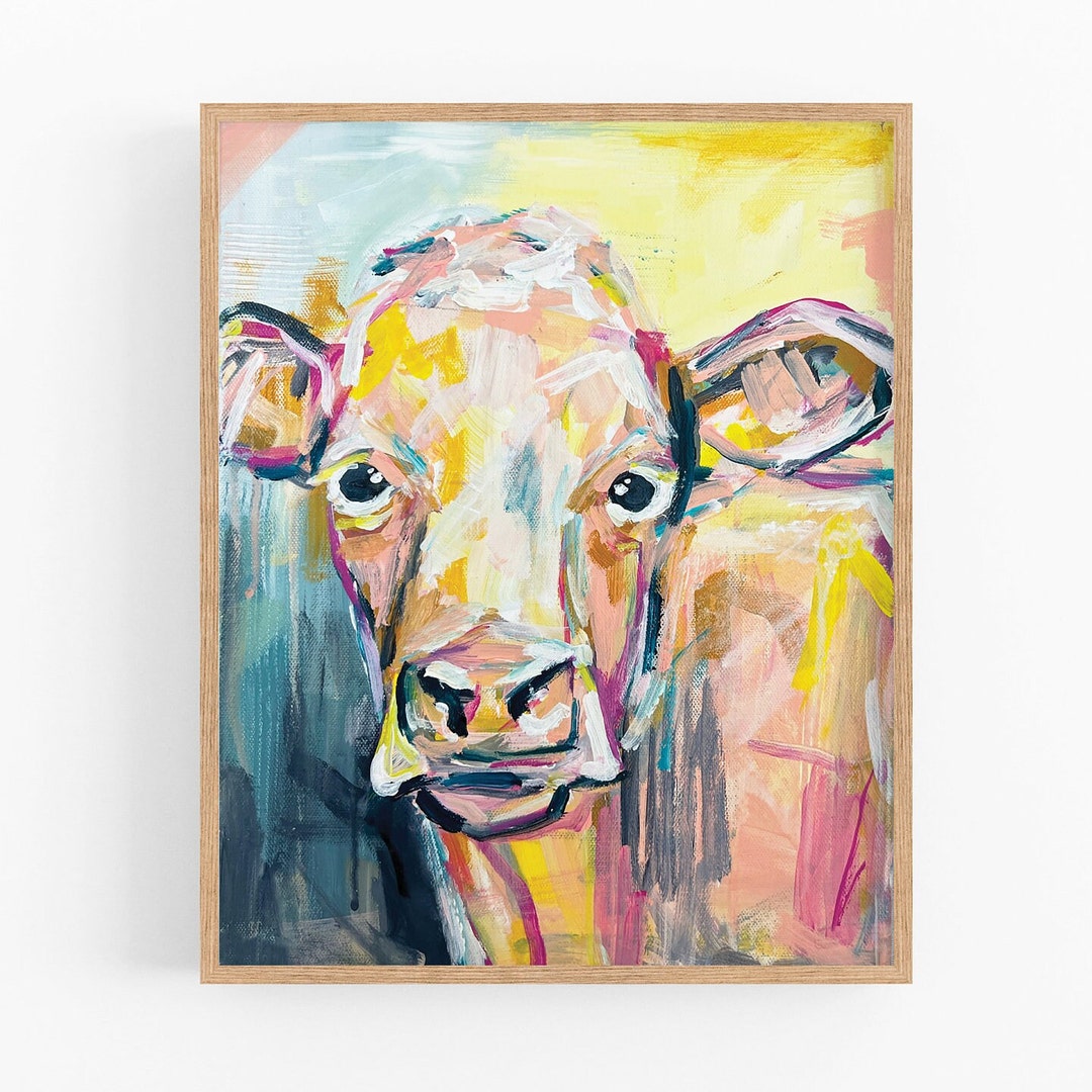 Cutie Cow Print, Cow Art Print, Colorful Cow, Nursery Art, Fun Cow ...