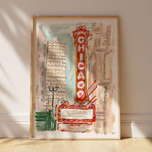 Chicago Theater Art Print, Chicago Travel Art, Chicago Traditional ...