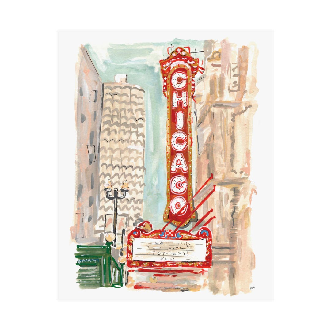 Chicago Theater Art Print, Chicago Travel Art, Chicago Traditional ...