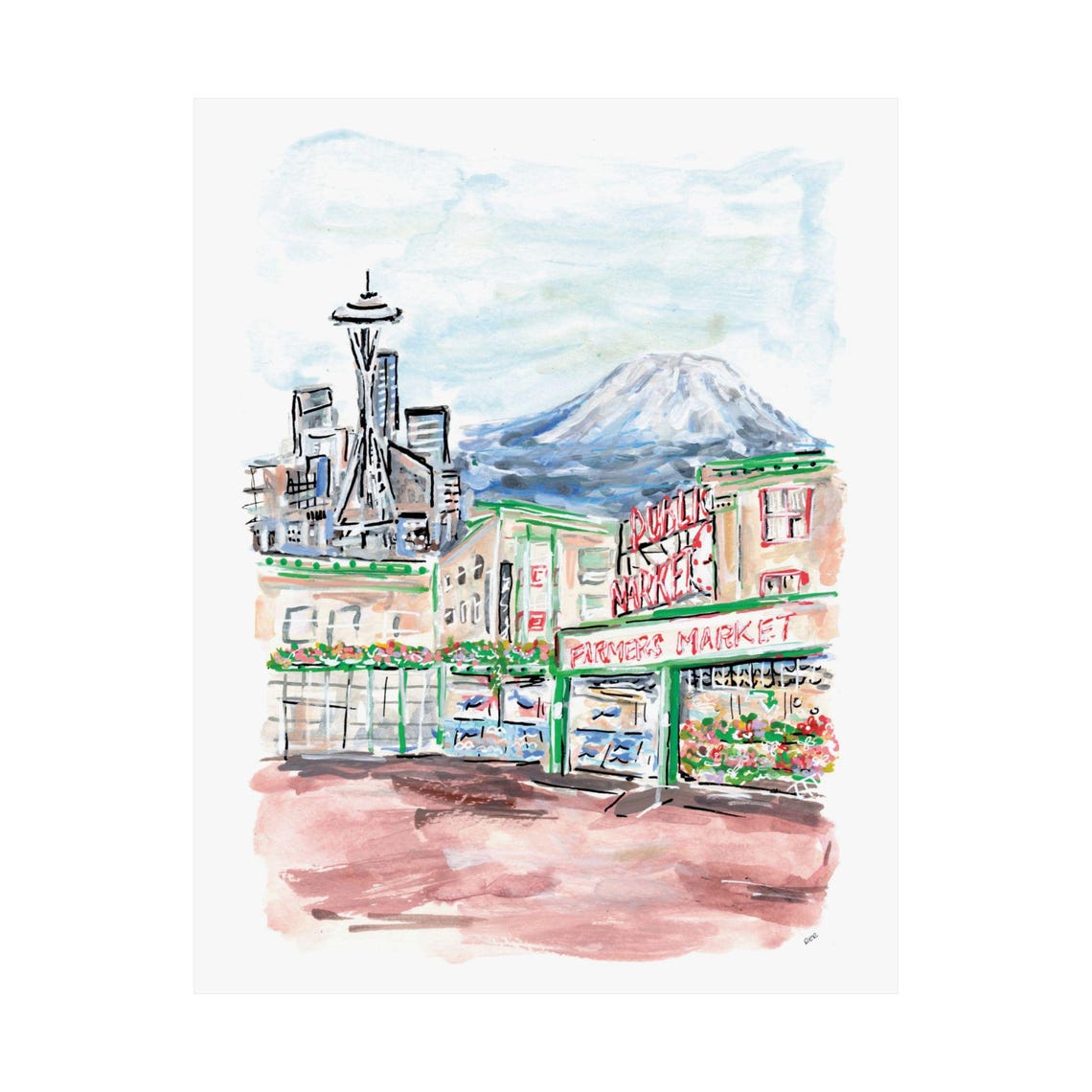 Seattle Art Print, Seattle Illustration, Seattle Artwork, Pike Place ...