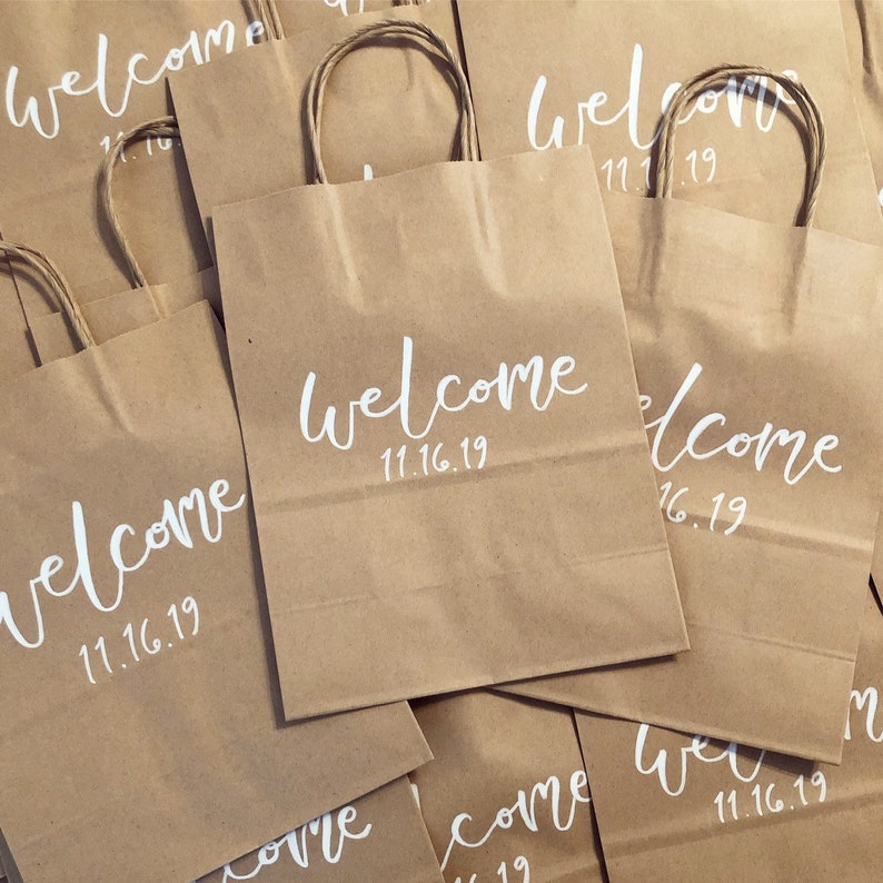 Welcome Bags Custom Gift Bags Calligraphy Guest Bags Kraft | Etsy