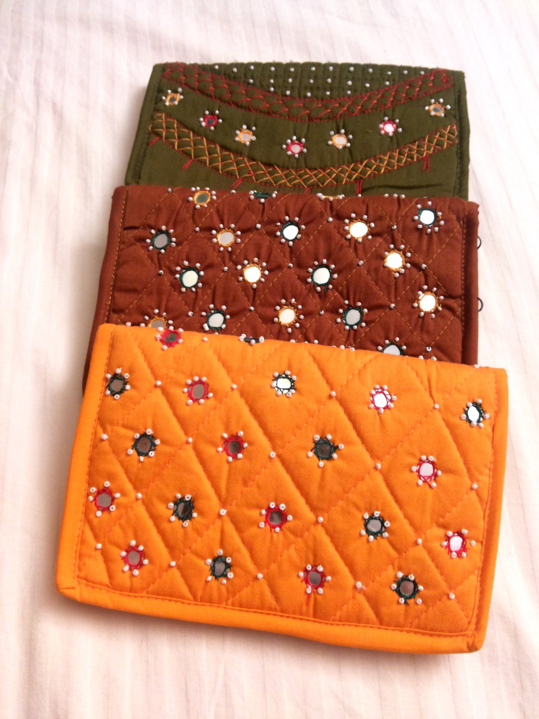 Hand-embroidered Indian Cotton Pouch, Travel Purse With Zips, 8x5 ...