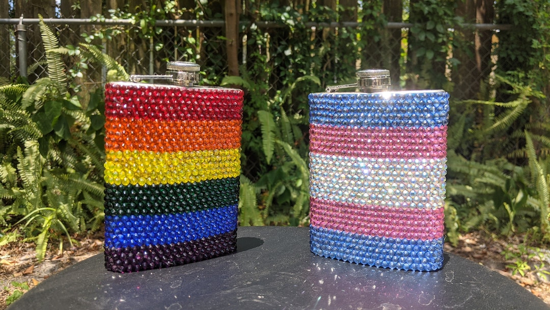 LGBTQ Pride Rhinestone Sparkle Bling Bejeweled Crystal Flask - Etsy